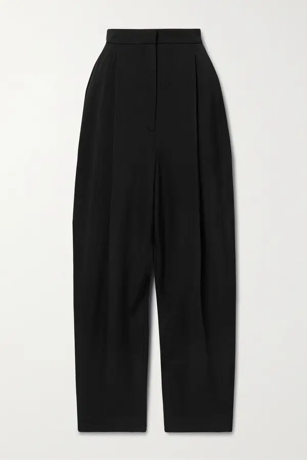 Khaite Ashford Pleated Wool-blend Twill Tapered Pants - Black