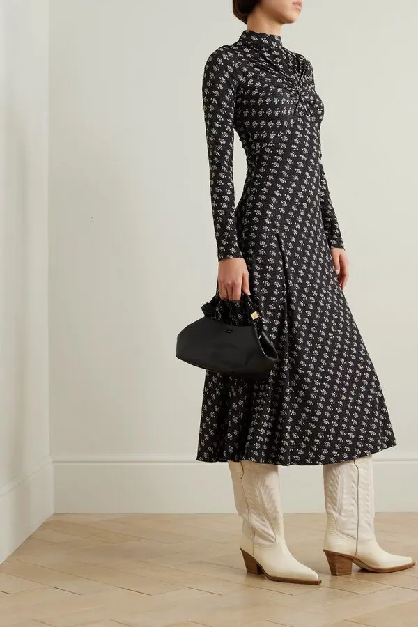 Sea Ada Twist-Front Floral-Print Stretch-Jersey Midi Dress In Black - 50%  Off | Editorialist