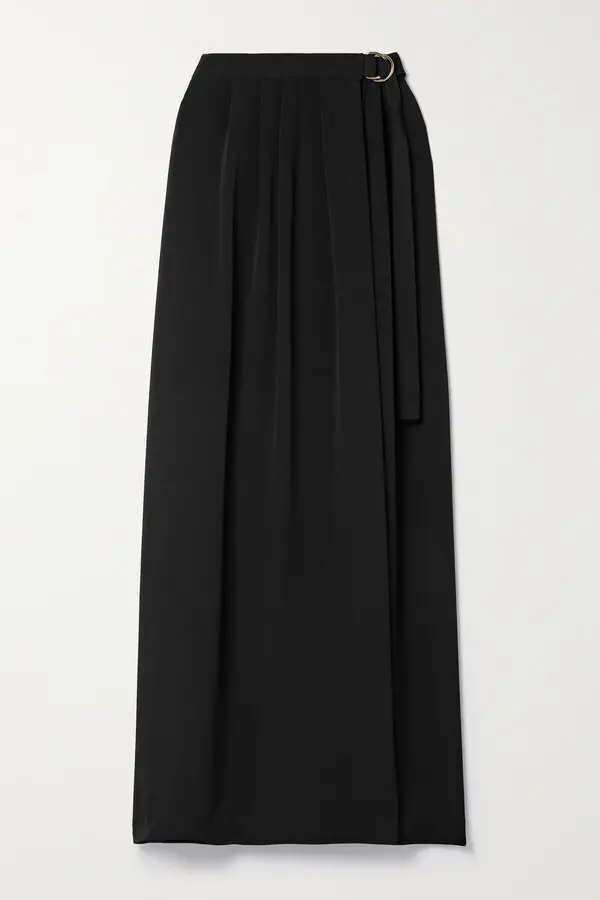 Loro Piana Athina Pleated Maxi Wrap Skirt - Black