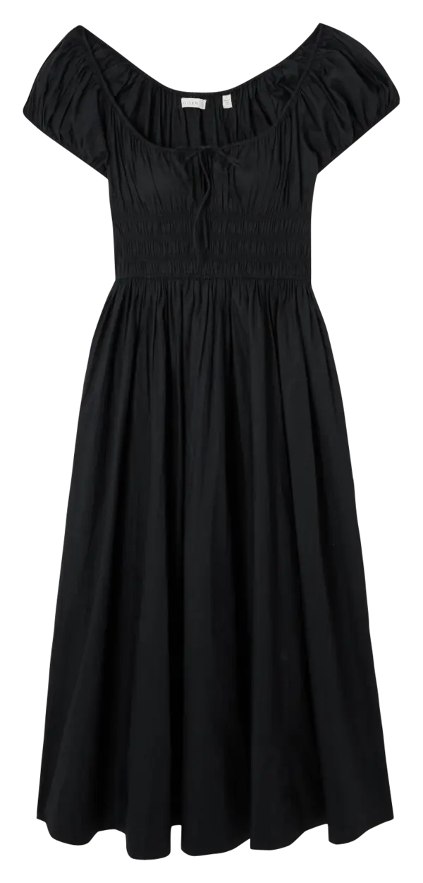 DÔEN Quinn Tie-detailed Shirred Organic Cotton-poplin Midi Dress - Black