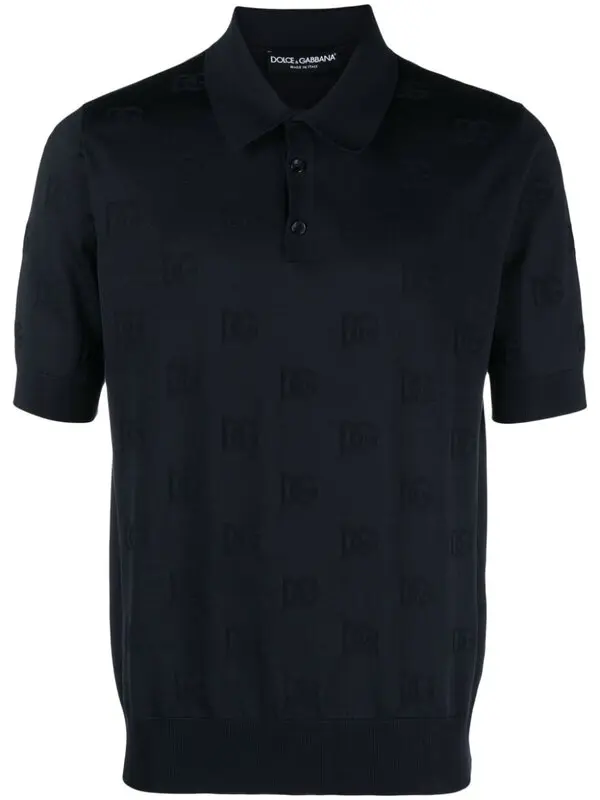 Dolce & Gabbana Logo-jacquard Silk Polo Shirt - Blue