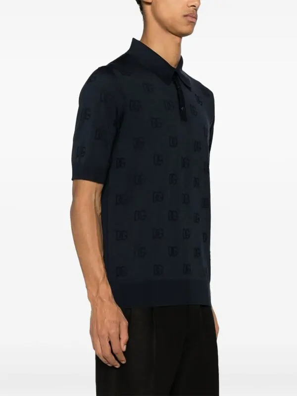 Dolce & Gabbana Logo-jacquard Silk Polo Shirt - Blue