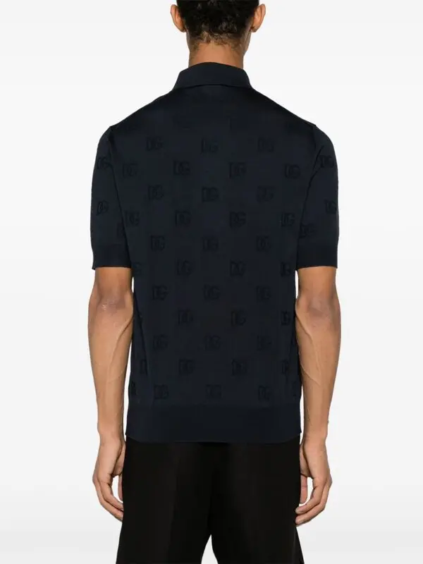 Dolce & Gabbana Logo-jacquard Silk Polo Shirt - Blue