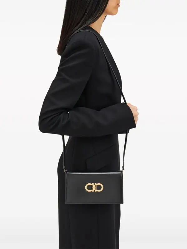 FERRAGAMO Double Gancini Mini Shoulder Bag - Black