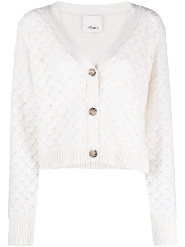 ALLUDE Crochet-knitted V-neck Cardigan