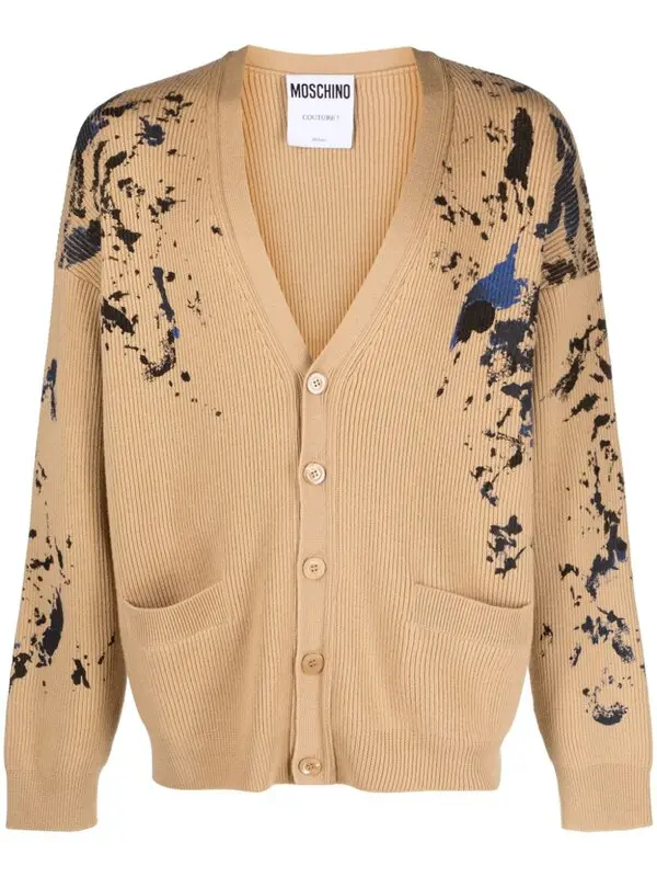 Moschino Paint-splatter Wool Cardigan