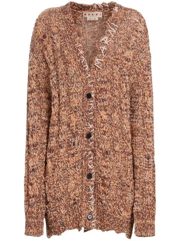 Marni Decorative-stitch Chunky Cable-knit Cardigan - Orange