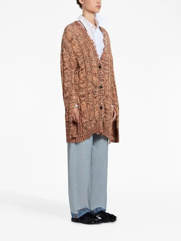 Marni Decorative-stitch Chunky Cable-knit Cardigan - Orange