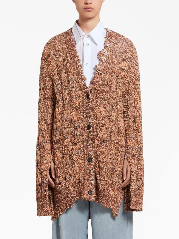 Marni Decorative-stitch Chunky Cable-knit Cardigan - Orange