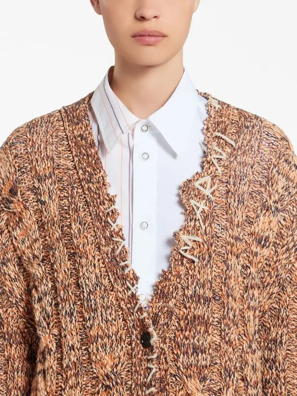 Marni Decorative-stitch Chunky Cable-knit Cardigan - Orange