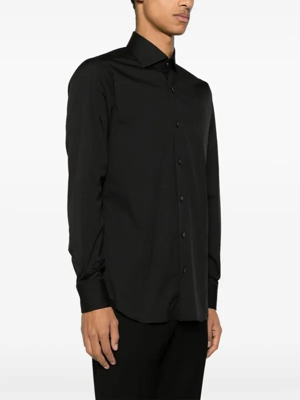 BARBA NAPOLI Spread-collar Button-down Shirt - Black