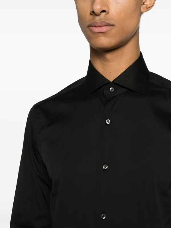 BARBA NAPOLI Spread-collar Button-down Shirt - Black