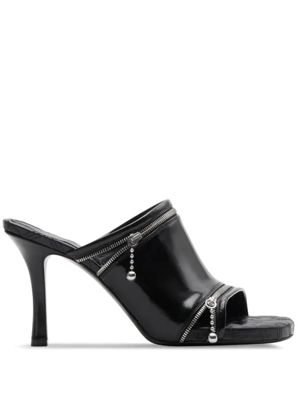 Burberry Peep 85mm Leather Sandals - Black