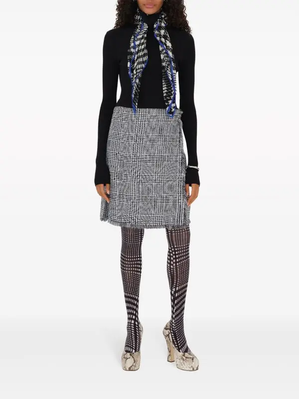 Burberry Plaid Fringed Miniskirt - Black