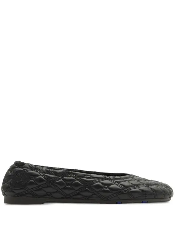 Burberry Equestrian Knight-embroidered Leather Ballerinas - Black
