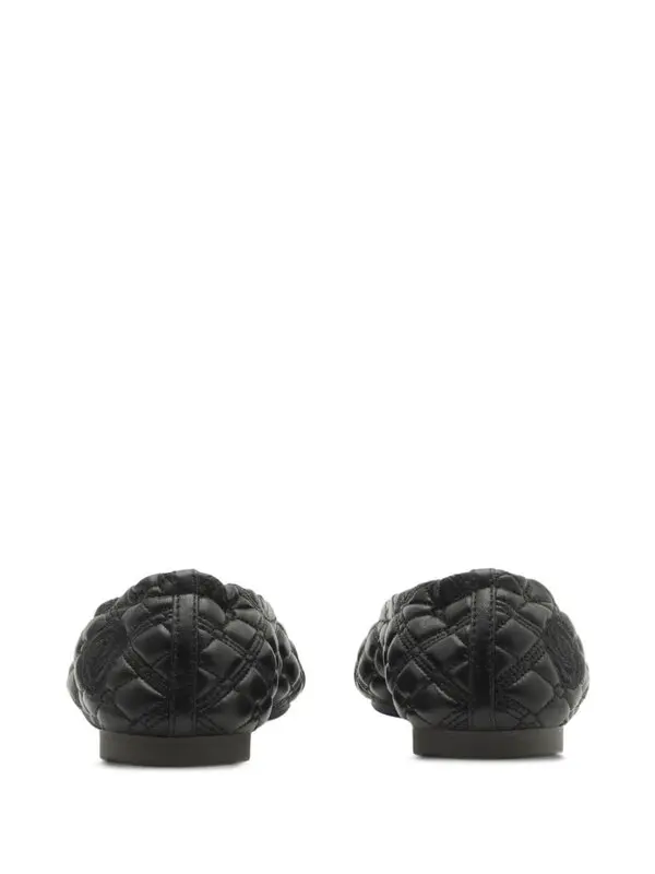 Burberry Equestrian Knight-embroidered Leather Ballerinas - Black