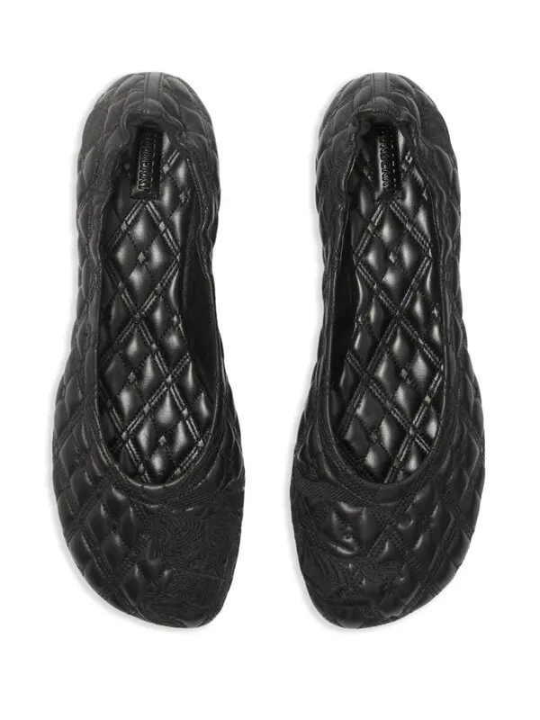 Burberry Equestrian Knight-embroidered Leather Ballerinas - Black