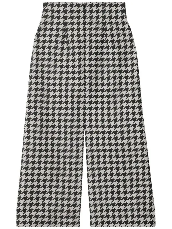 Burberry Houndstooth-pattern Gabardine Cropped Trousers