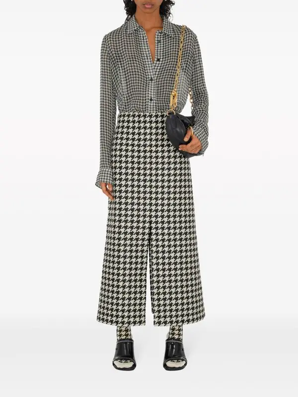 Burberry Houndstooth-pattern Gabardine Cropped Trousers