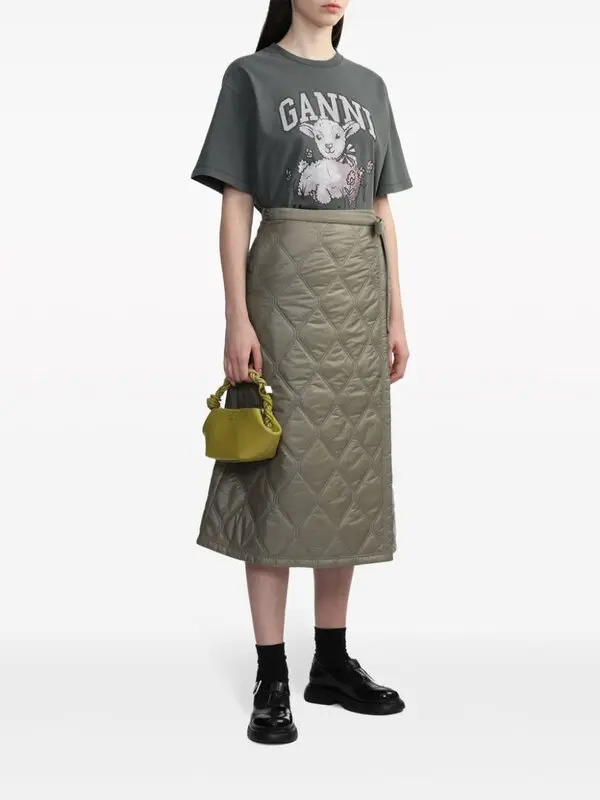 GANNI Quilted Wrap Midi Skirt