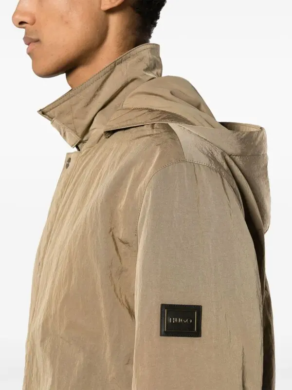 Hugo Hooded Crinkled-finish Raincoat
