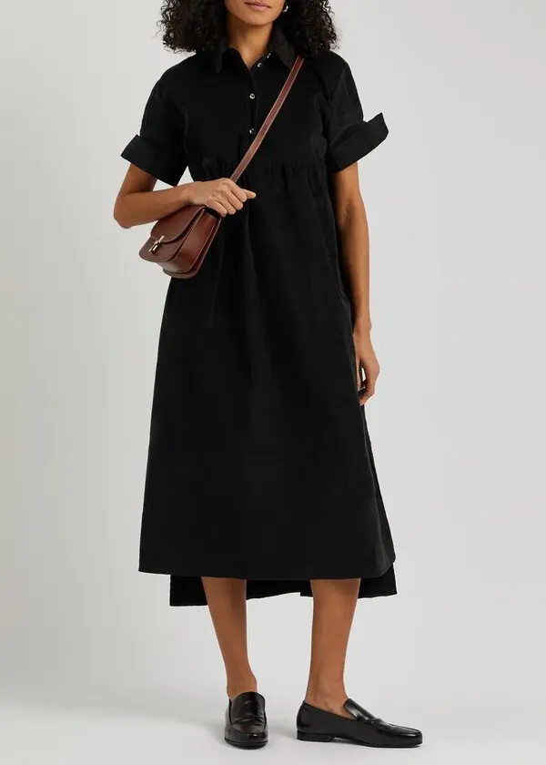 corduroy midi shirt dress Women Retro Corduroy Midi Shirt Dress Belted Soft A-line with Pockets  Dresses