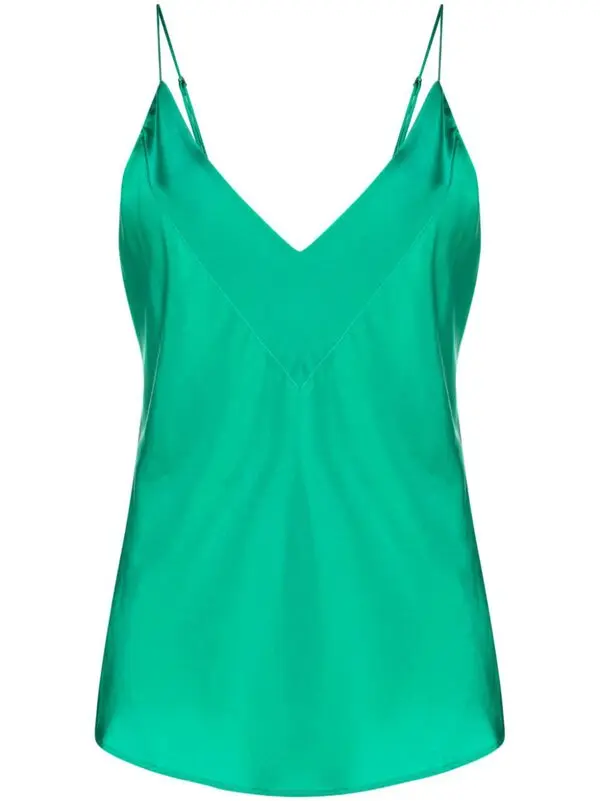 FORTE_FORTE V-neck Silk Satin Top - Green