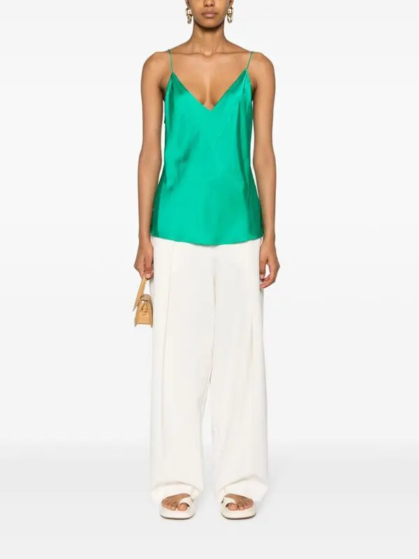 FORTE_FORTE V-neck Silk Satin Top - Green