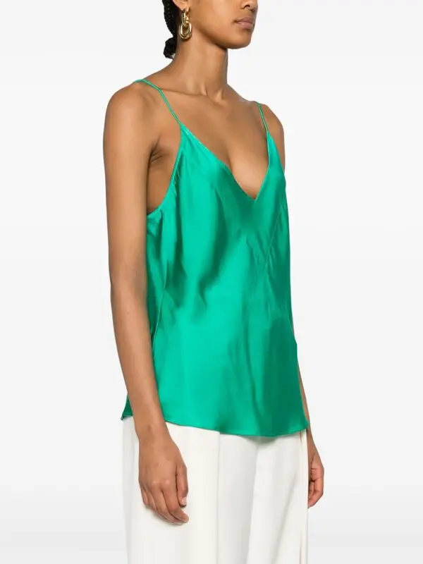 FORTE_FORTE V-neck Silk Satin Top - Green
