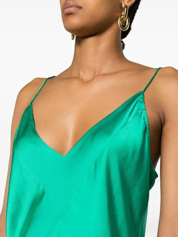FORTE_FORTE V-neck Silk Satin Top - Green