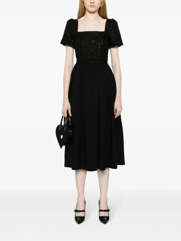 SELF-PORTRAIT Bouclé-panel Midi Dress