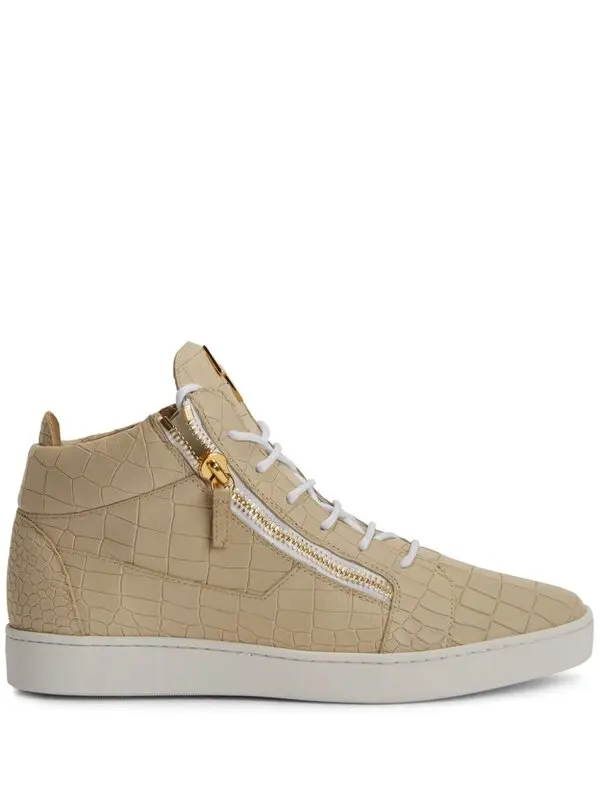 GIUSEPPE ZANOTTI Kriss Crocodile-effect Mid-top Sneakers - Neutrals