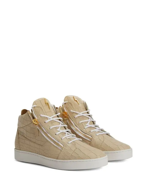 GIUSEPPE ZANOTTI Kriss Crocodile-effect Mid-top Sneakers - Neutrals