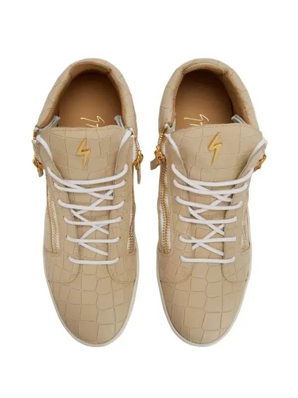 GIUSEPPE ZANOTTI Kriss Crocodile-effect Mid-top Sneakers - Neutrals