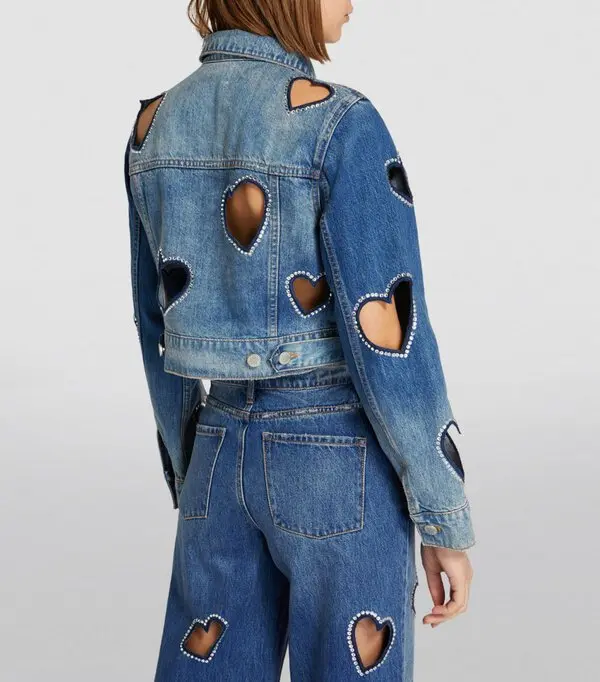 Alice + Olivia Heart Cut-Out Jeff Denim Jacket - Navy | Editorialist