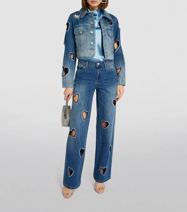 Alice + Olivia Heart Cut-Out Jeff Denim Jacket - Navy | Editorialist