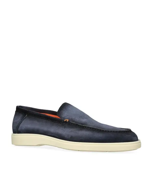 Santoni Suede Detroit Low-top Loafers - Navy