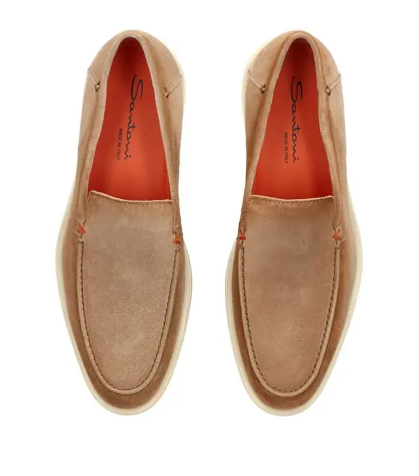 Santoni Suede Detroit Low-top Loafers - Beige