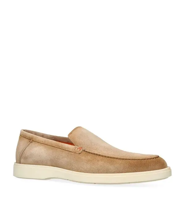 Santoni Suede Detroit Low-top Loafers - Beige