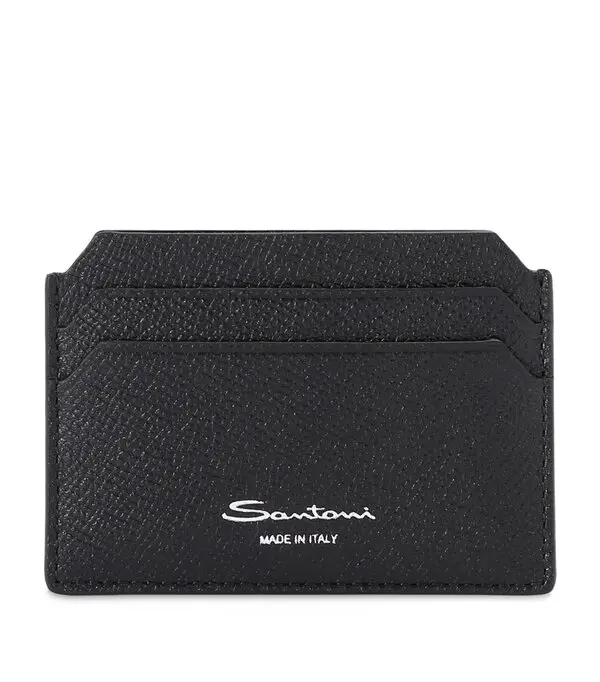 Santoni Textured Leather Card Holder - Black