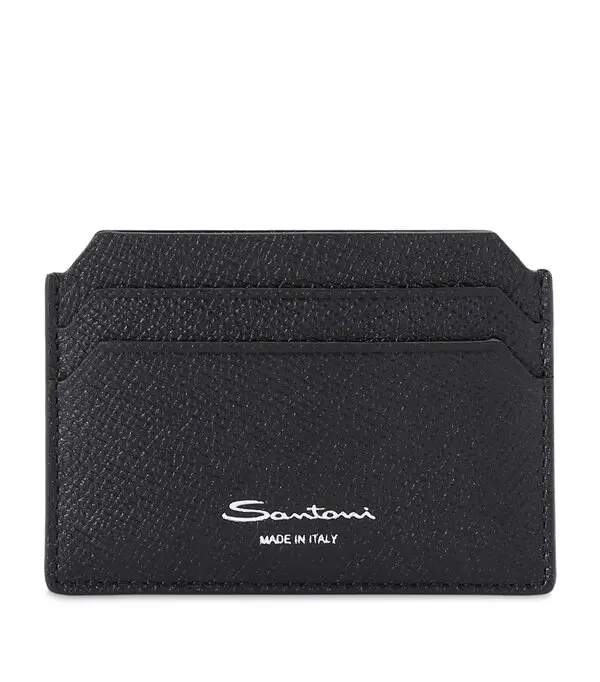 Santoni Textured Leather Card Holder - Black