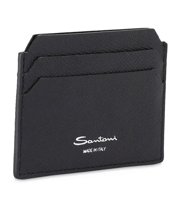 Santoni Textured Leather Card Holder - Black