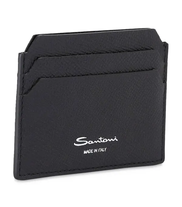 Santoni Textured Leather Card Holder - Black
