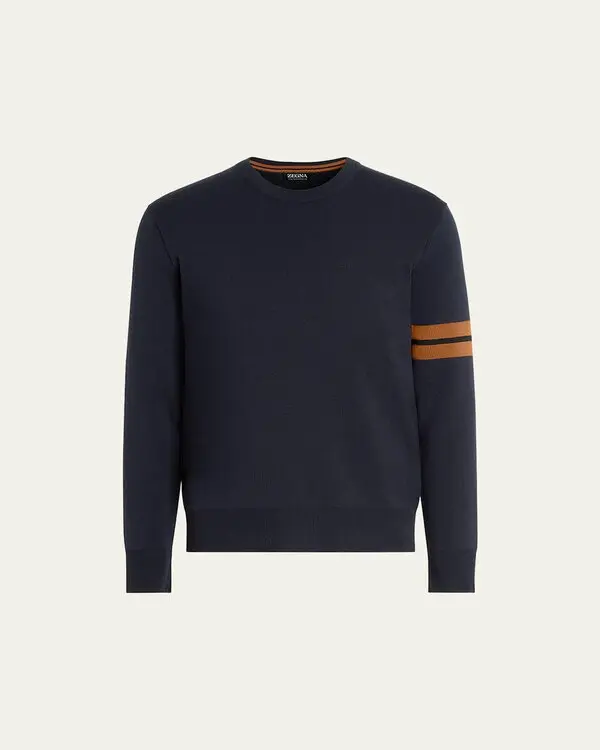 Zegna Signifier Stripe Wool Crewneck Sweater - Navy Solid