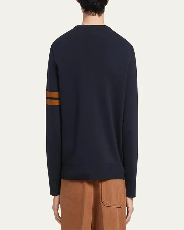 Zegna Signifier Stripe Wool Crewneck Sweater - Navy Solid