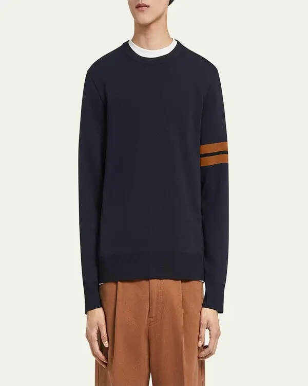 Zegna Signifier Stripe Wool Crewneck Sweater - Navy Solid