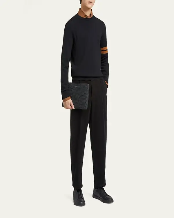 Zegna Signifier Stripe Crewneck Sweater - Black Solid