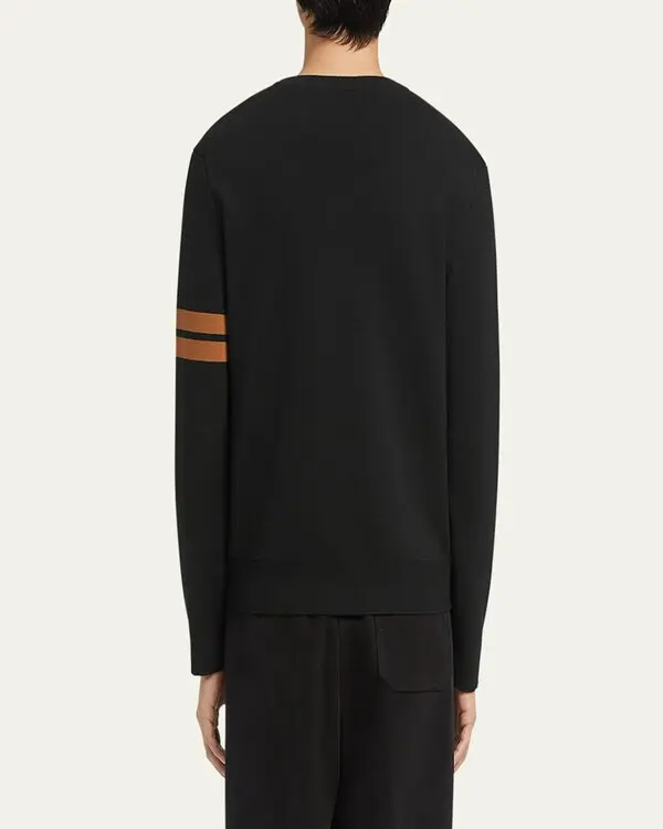 Zegna Signifier Stripe Crewneck Sweater - Black Solid