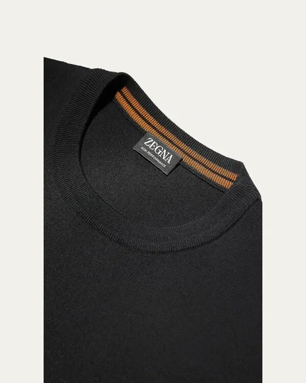 Zegna Signifier Stripe Crewneck Sweater - Black Solid