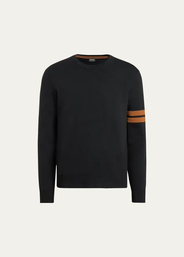 Zegna Signifier Stripe Crewneck Sweater - Black Solid